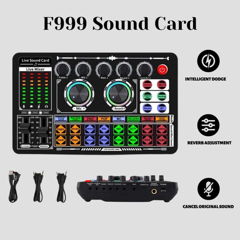 F999 Sound Card Audio Mixer Live Sound Card Voice Changer Mixing ...