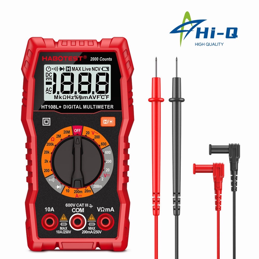 HT108L Digital Multimeter 600V/10A AC/DC Voltage 2000 Counts Voltmeter ...