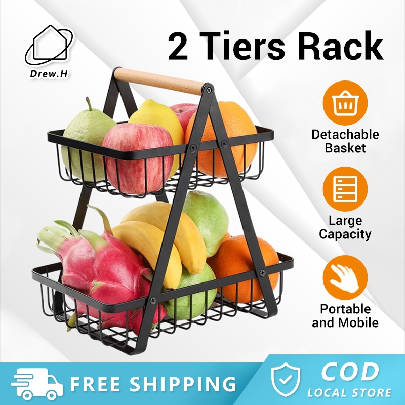 2 Tier Onion Rack Fruit Basket Rak Bawang Bertingkat Vegetable Storage ...