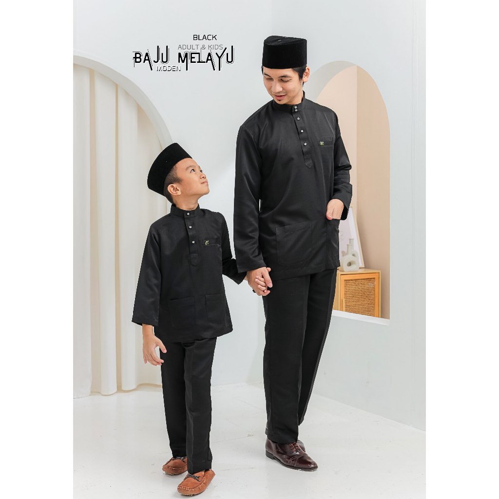 Baju Melayu Moden Dewasa Dan Budak Warna Hitam | Shopee Malaysia