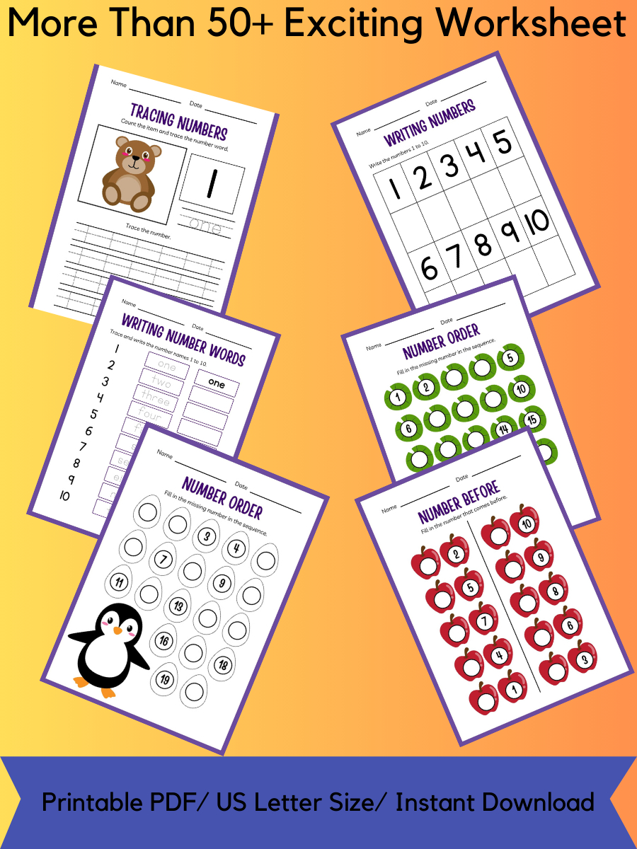 Kindergarten Numbers Worksheet, Kids Numbers Template, Numbers Homework ...