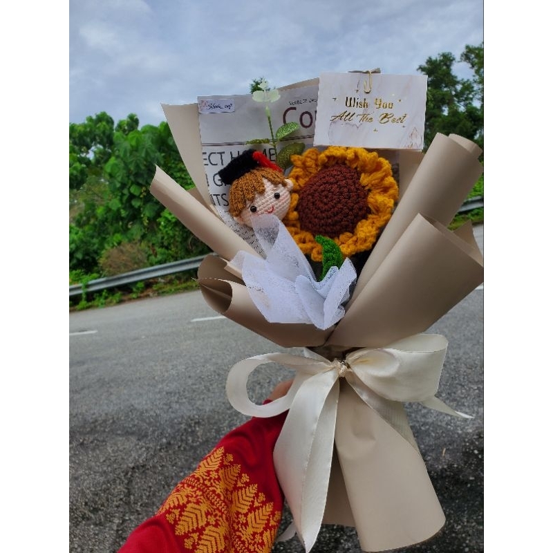 crochet flower bouquet Bunga kait bouquet flower crochet sunflower ...