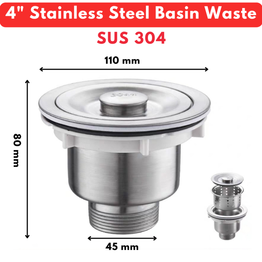[110mm] Stainless Steel Kitchen Sink Waste | Kitchen Sink Drainer with ...