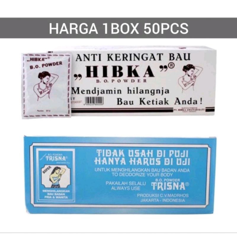 Harga 1box x 50pcs Hibka Trisna Bedak ketiak | Shopee Malaysia