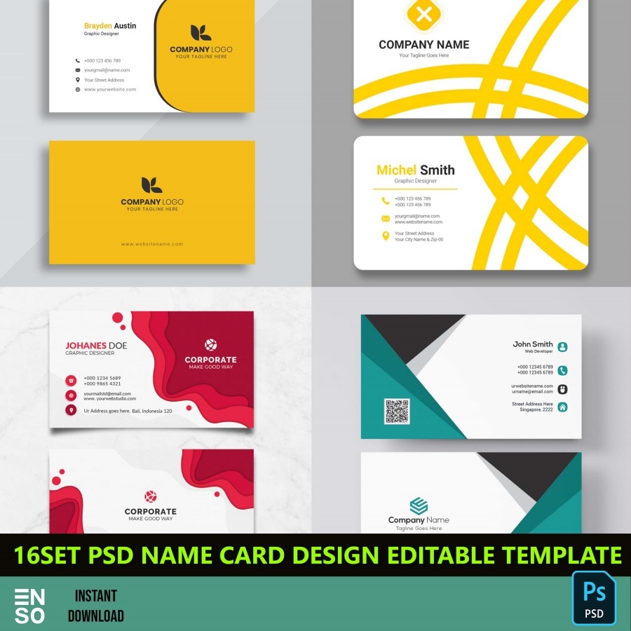 16-Set PSD Name Card Design Template | Editable PSD Design Template ...