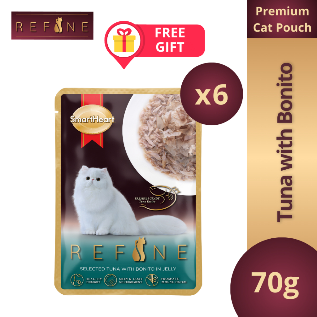 [BUNDLE] REFINE Premium Cat Pouch - Selected Tuna With Bonito In Jelly (70g x 6) | Shopee Malaysia
