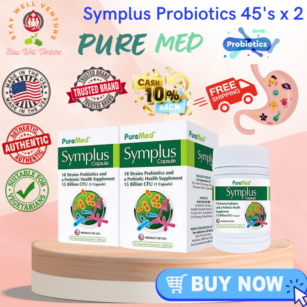 PureMed SymPlus Prebiotics & Probiotics 2x45's Vegecaps (New Packaging ...