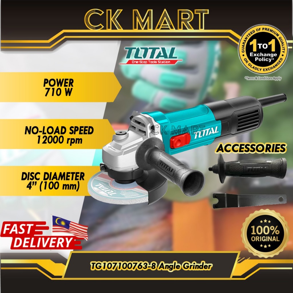 *NEW MODEL* TOTAL 4" Angle Grinder TG107100763-8 710W / Mesin Canai ...