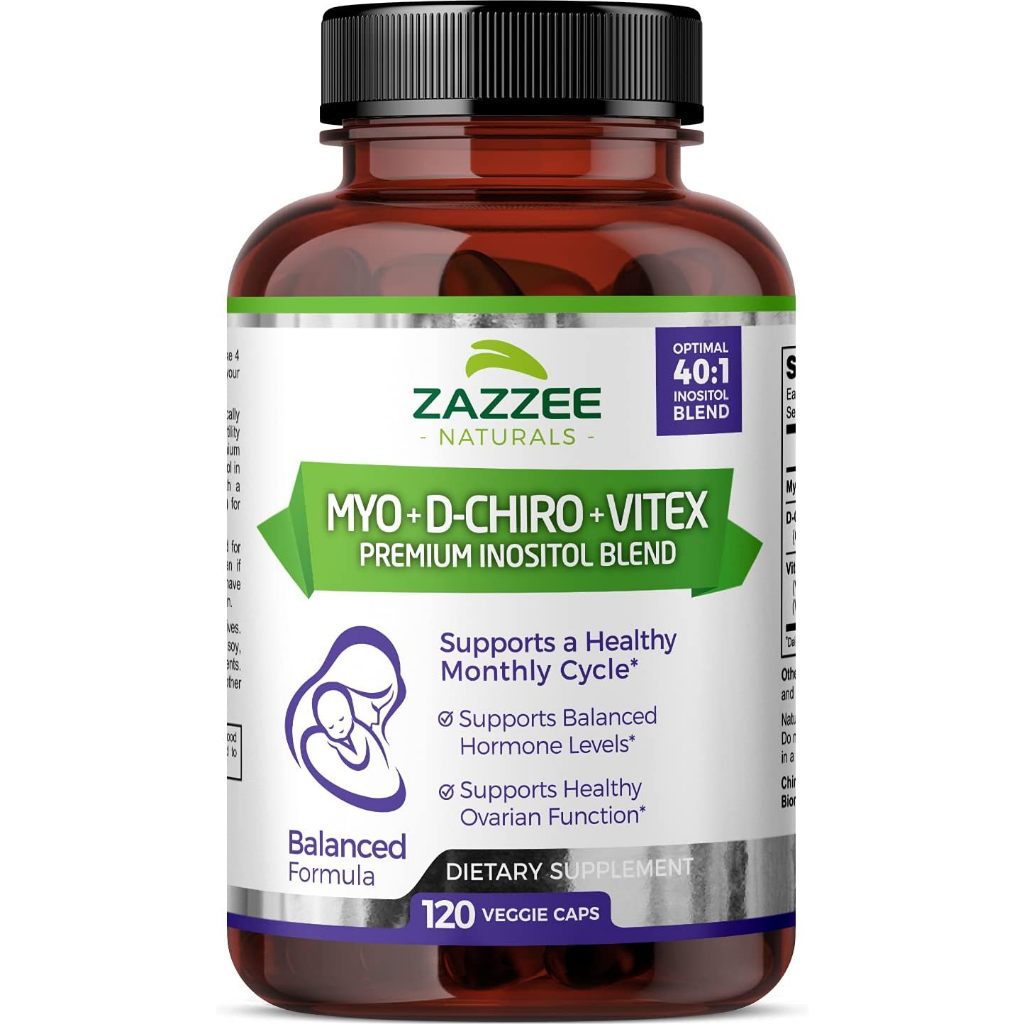 Zazzee Myo-Inositol + D-Chiro + Vitex, 120 Vegan Capsules, Optimal 40:1 ...