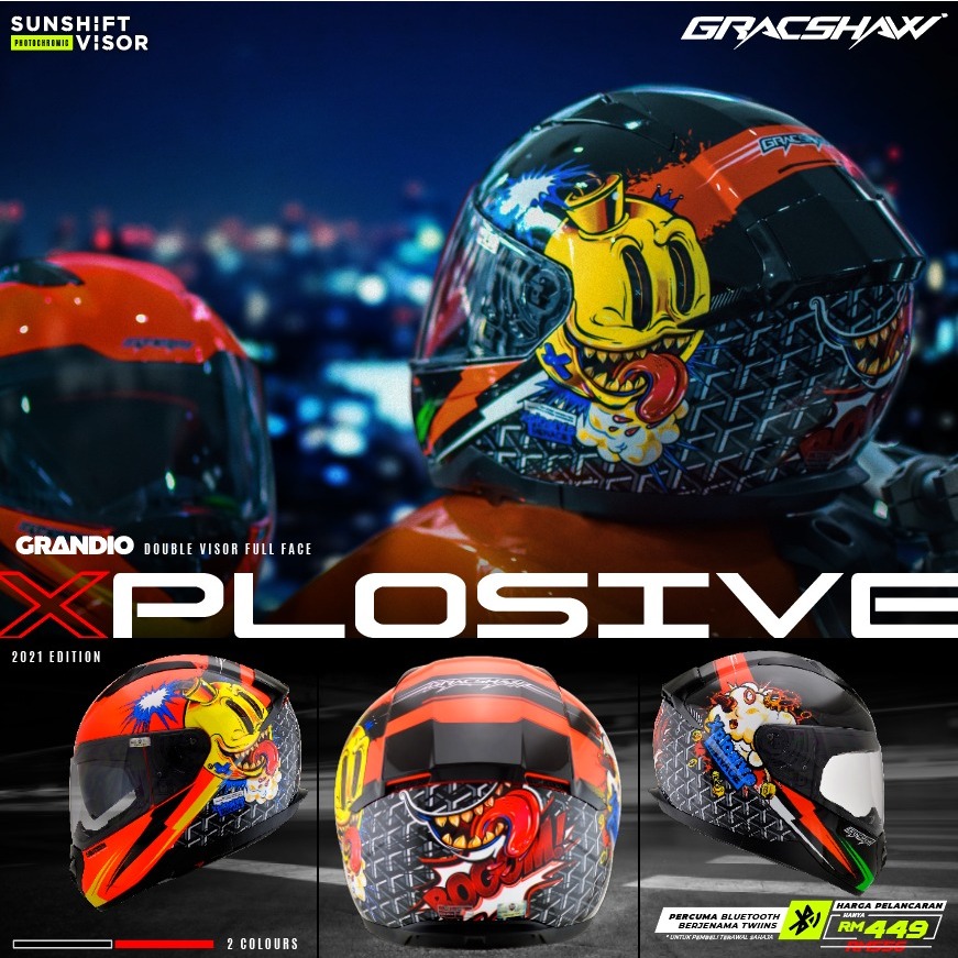 GRACSHAW G9200 GRANDIO EXPLOSIVE BOOM FULLFACE HELMET DOUBLE VISOR ...