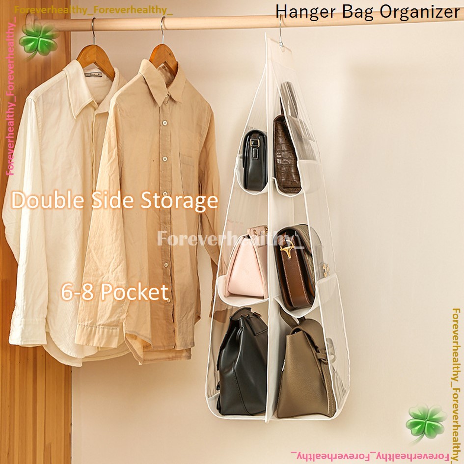 Double Side Layer Hanger Type Bag Storage 6/8 Pocket Wardrobe Shoe ...