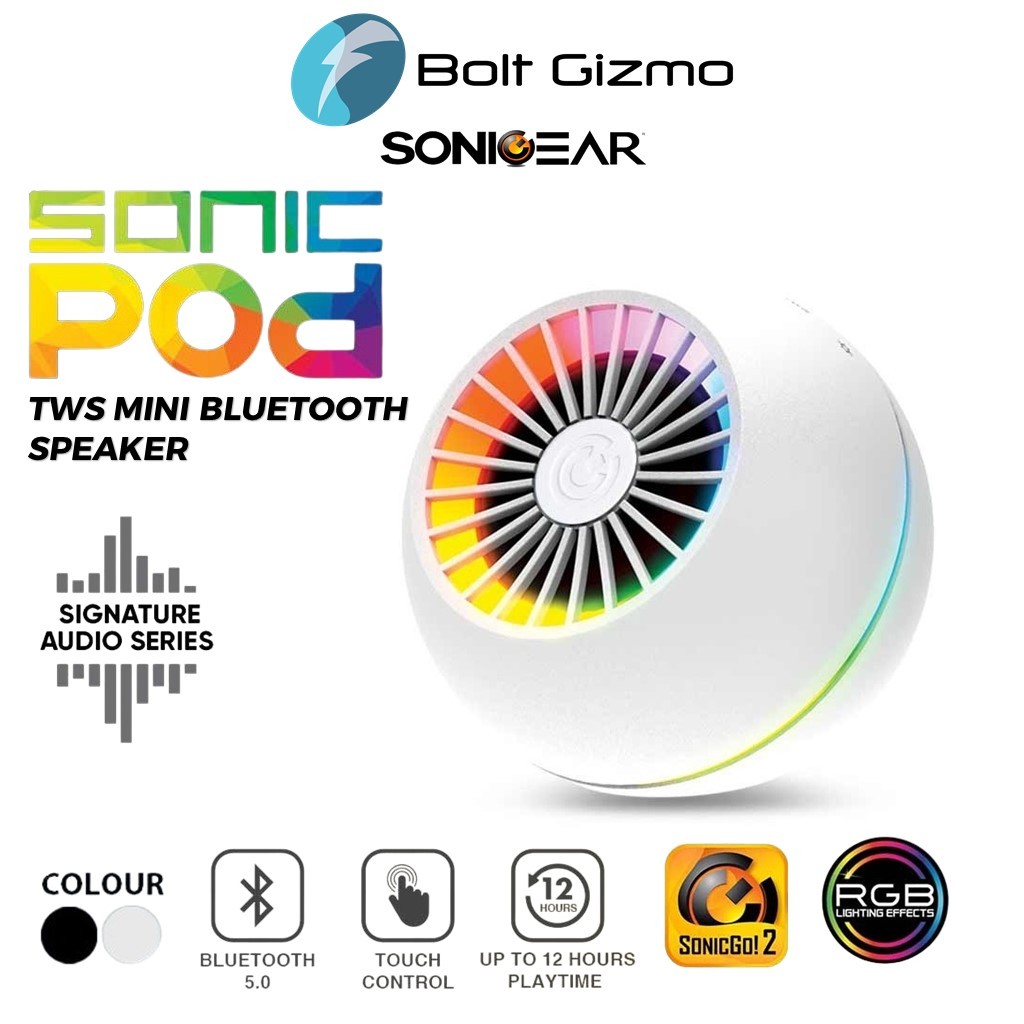 SonicGear Sonic Pod TWS Wireless Bluetooth 5.0 Portable Speaker FM EQ AUX 12 Hours Playtime ...