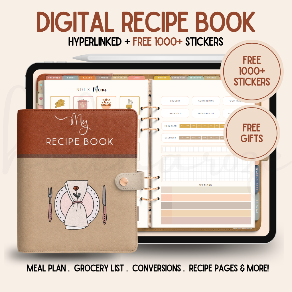 Recipe Planner, Digital Recipe Book Hyperlinked, Recipe Journal, Food ...