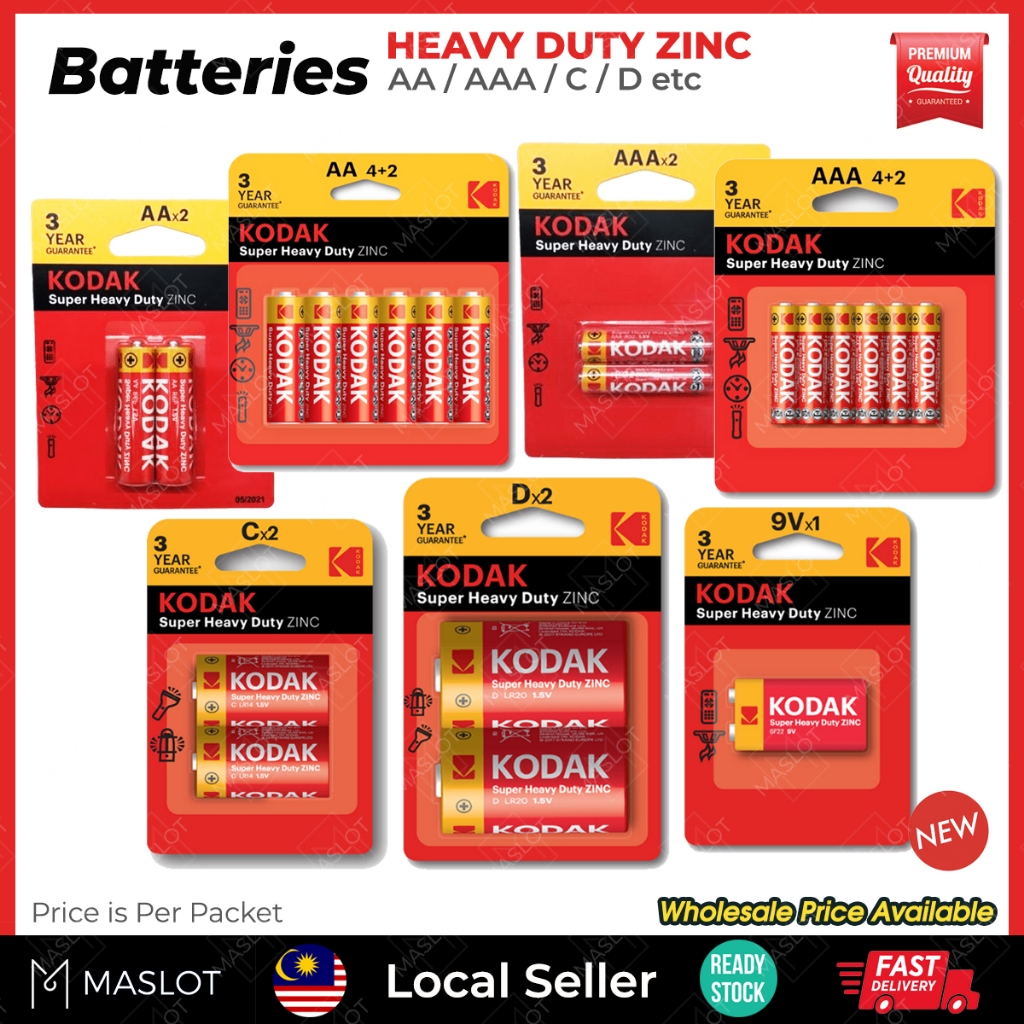 KODAK Battery Super Heavy Duty Zinc AA / AAA / C / D / 9V Batteries ...