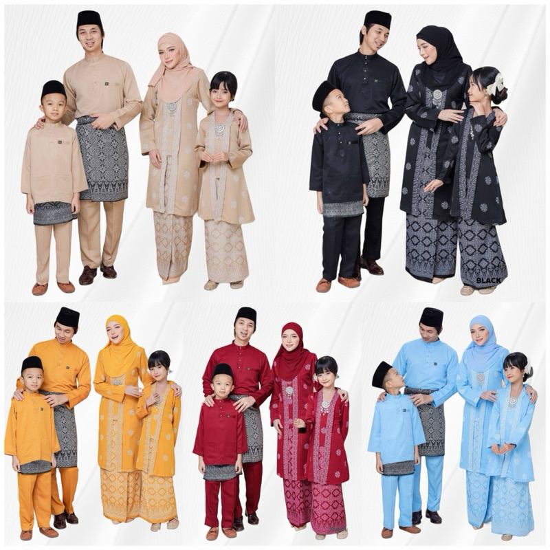 Family Set Sedondon Raya 2024 . Kebarung Songket Printed . Baju Melayu ...