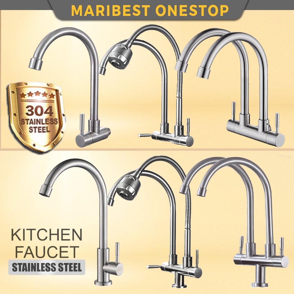 SUS304 Stainless Steel Kitchen Sink Faucet Tap Basin Water Tap Faucet Flexible Single Double Tap ...