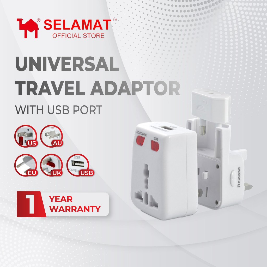 Selamat Universal Travel Adaptor with USB Port (1A) Kilang/Direct ...