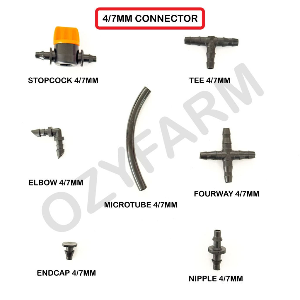 4mm connector microtube fertigasi 4/7mm tee elbow stopcock nipple ...