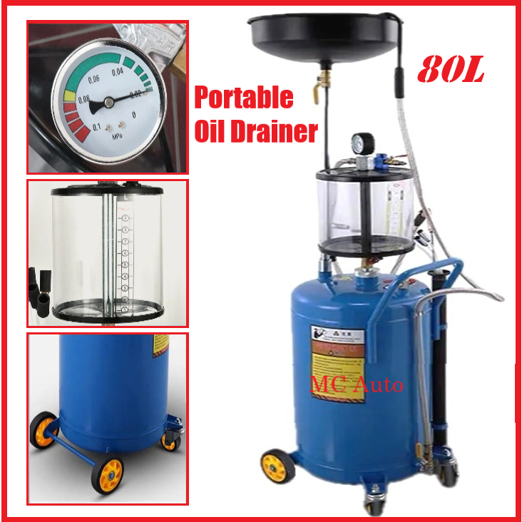 👍🏻Heavy Duty👍🏻 80L Pneumatic Portable Oil Drainer Waste Drain Tank Air ...