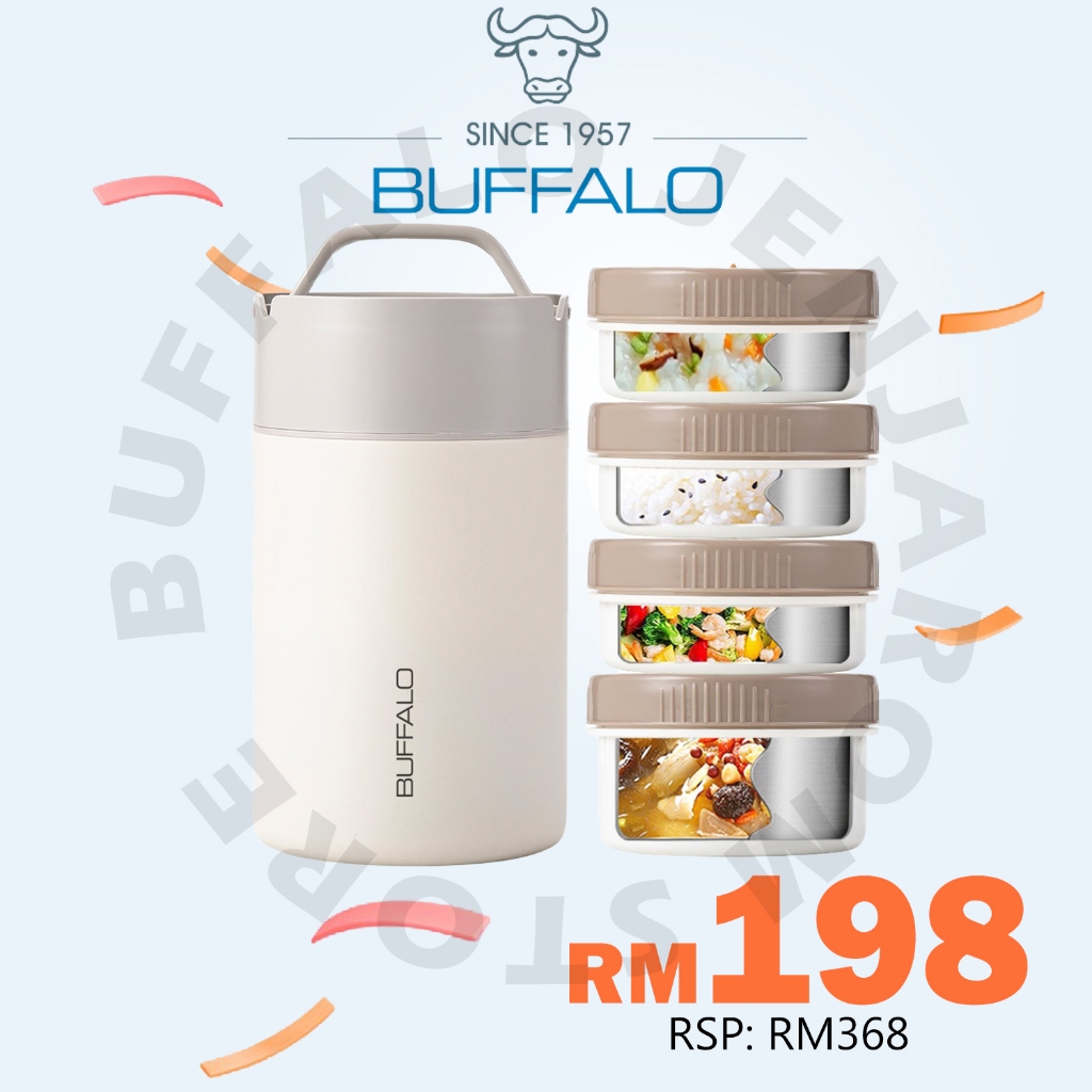 BUFFALO 2.4L Vacuum Food Jar SUS316 with 4 Containers Keep Warm Food ...