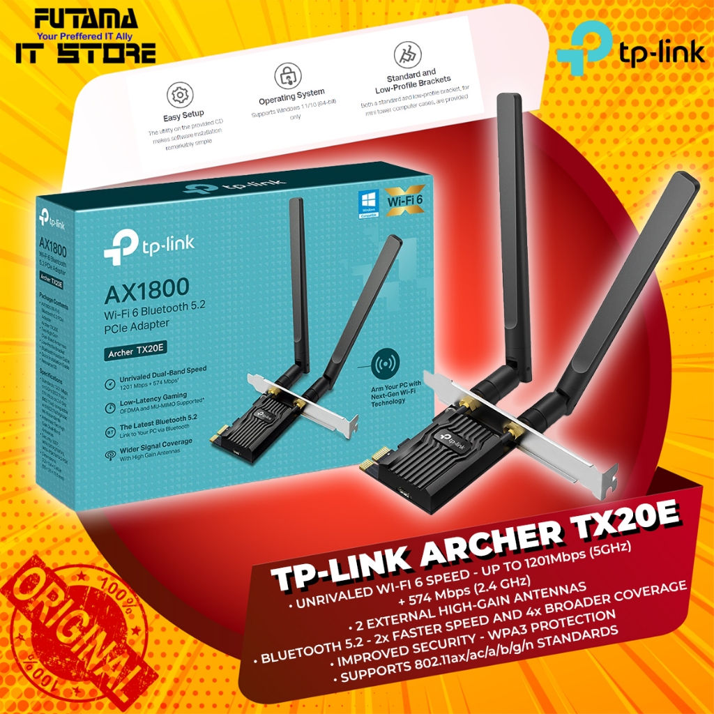 TP-Link Archer TX20E AX1800 Wi-Fi 6 Bluetooth 5.2 PCIe Adapter | Shopee ...