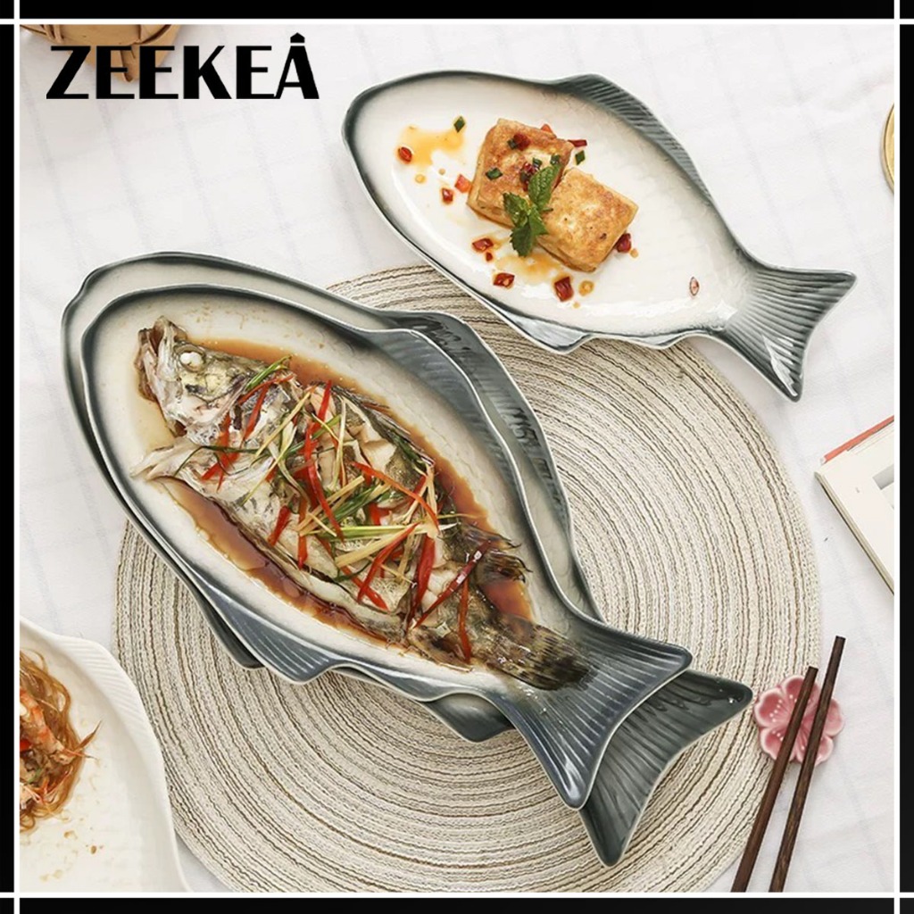 Zeekea Fish Plates Dinner Plates Ceramic Plate Family Dinner Plate ...