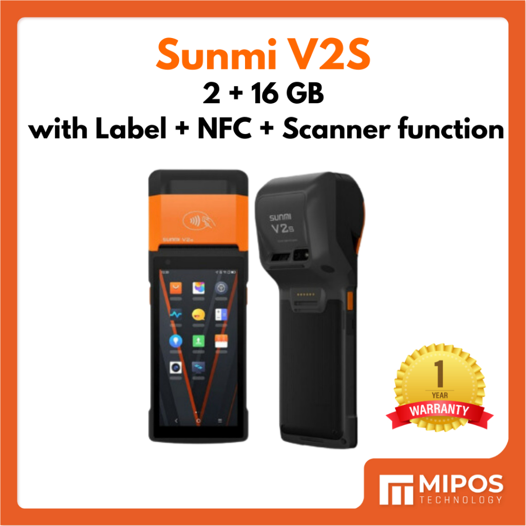 SUNMI V2s (2GB) 4G WiFi Mobile Handheld POS Terminal Printer / Label ...