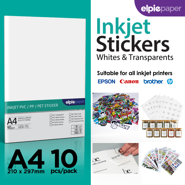 [ELPIE Paper] 10's A4 DIY Printable Inkjet Stickers | White Stickers ...