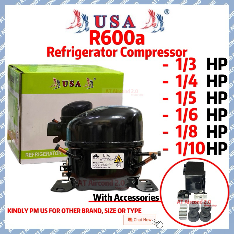 USA REFRIGERATOR COMPRESSOR R600a 1/3HP 1/4HP 1/5HP 1/6HP 1/8HP 1/10HP ...