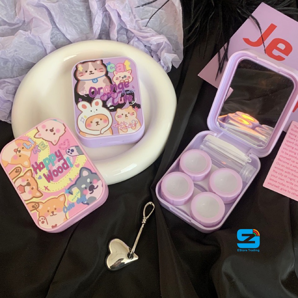 🔥 (2 pairs/Box) Dopamine Cat Dog Contact Lens Case 可爱多巴胺暖色系-两副装隐形眼镜盒 ...