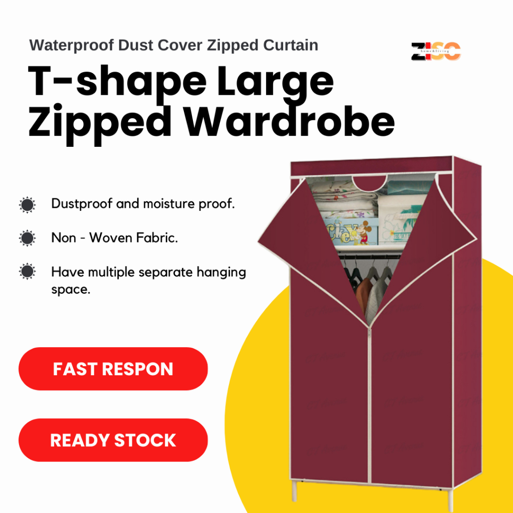 Almari Kain Zip Langsir Curtain Wardrobe with Drawer Space Alamari ...