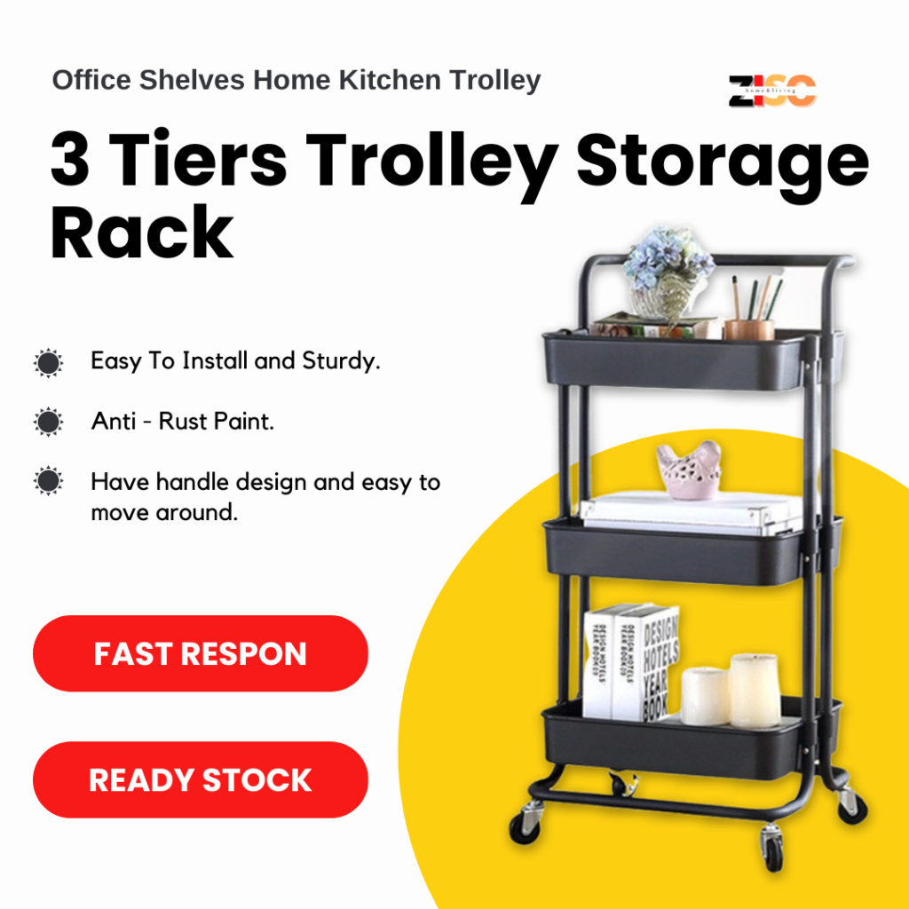 3 Tier Trolley Steel Storage Rack Ikea Rak Troli Trolley Beroda ...