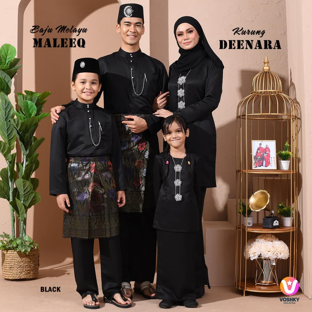 Baju Raya 2024 Sedondon Baju Melayu Maleeq & Kurung Deenara - Black ...