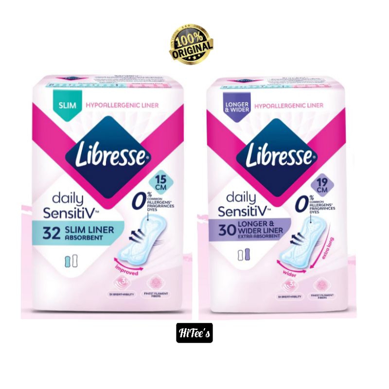 Libresse SensitiV Liner Slim 15cm (32s) | Longer Wider 19cm (30s ...