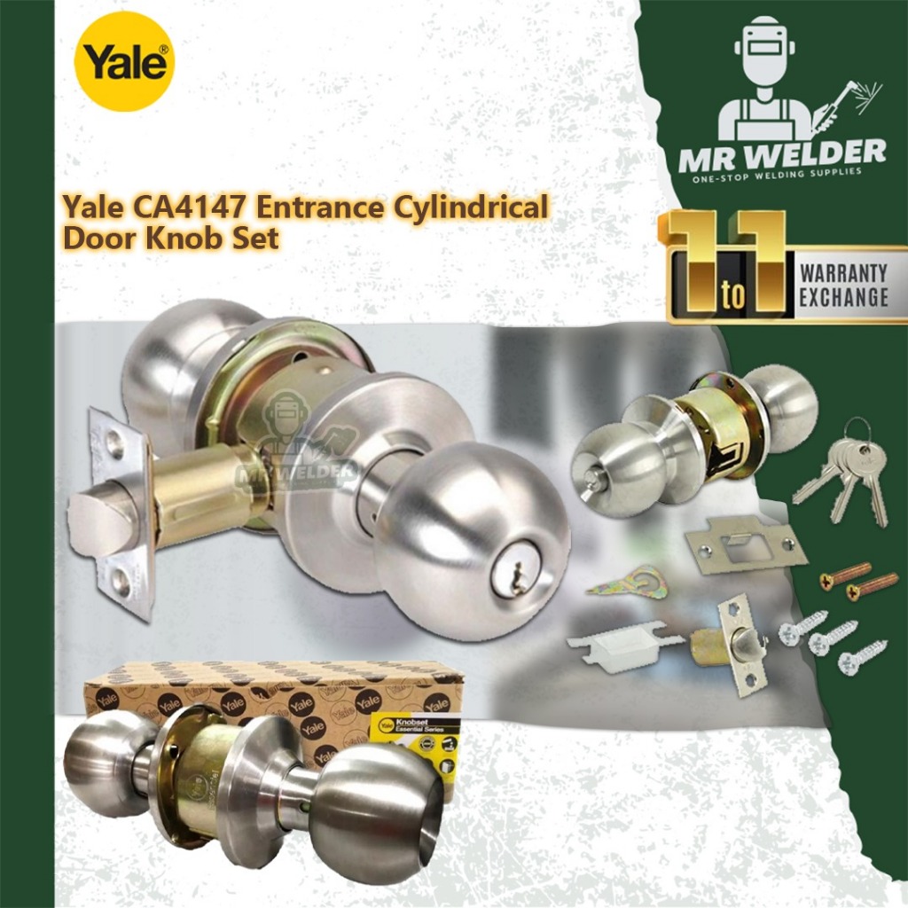 Yale 4147 Entrance Cylindrical Door Knob Set US32D Satin Stainless ...