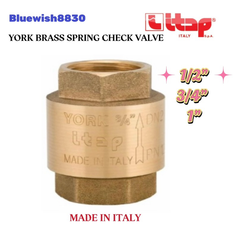 YORK BRASS SPRING CHECK VALVE / ONE WAY VALVE 1/2” 3/4” 1” (MADE IN ...