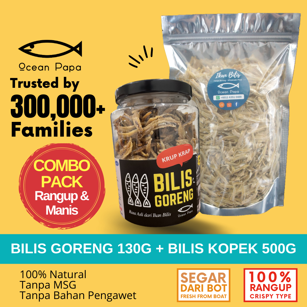 [COMBO] Ocean Papa Ikan Bilis Mata Biru Kopek (500g) & Bilis Siap Goreng Rangup Krup Krap (130g ...