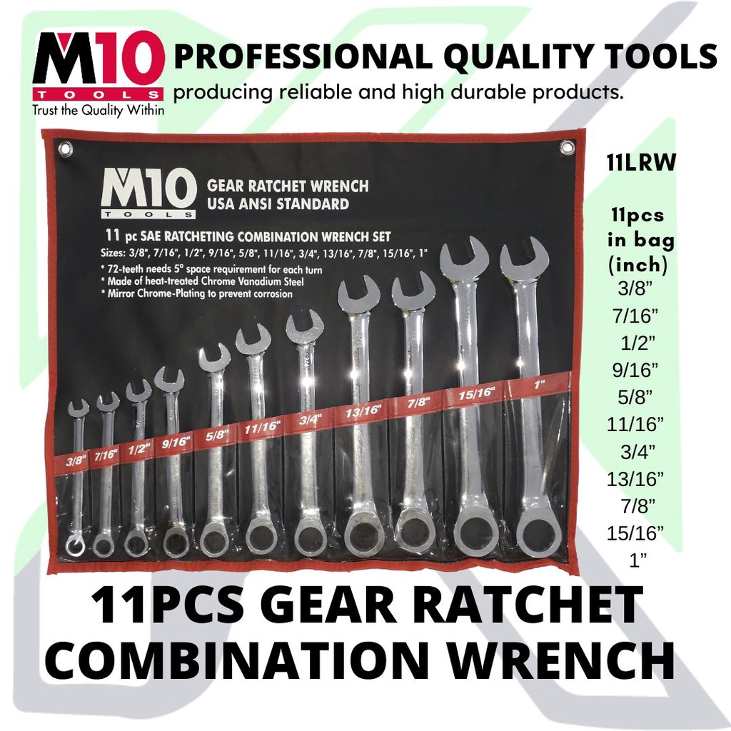 【M10】Gear Ratchet Combination Wrench Set (11pcs) 🔧 11LRW [Sepana ...