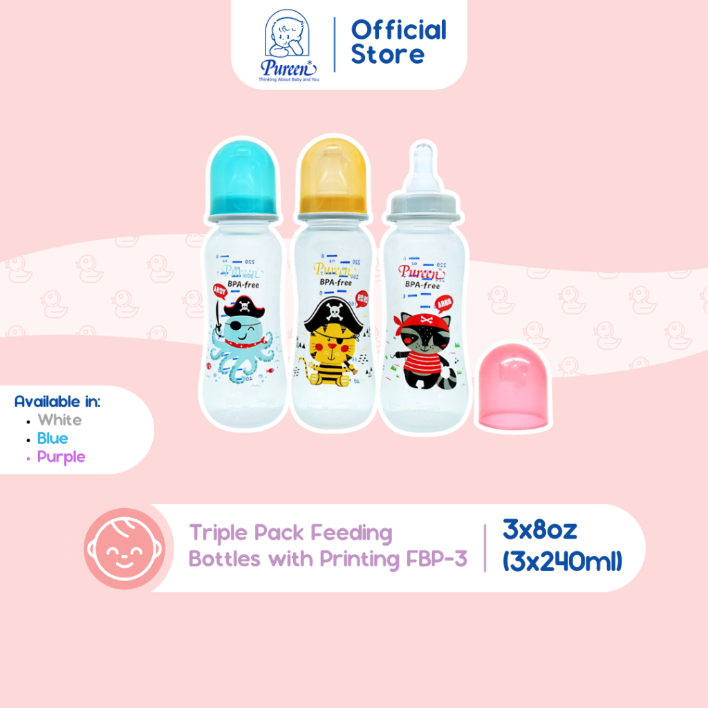 Pureen Triple Pack Feeding Bottles with Printing 3x8oz (3x240ml) FBP-3 ...