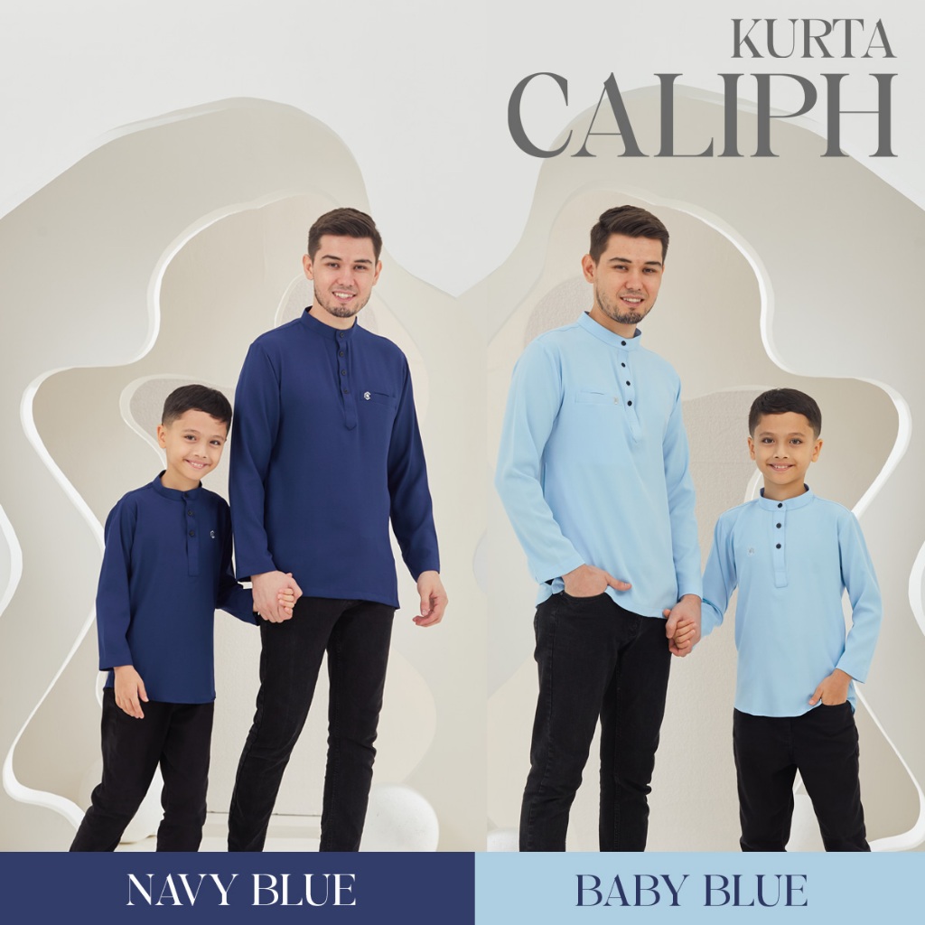 Kurta Caliph Berkolar Ayah dan Anak (Baby Blue, Navy Blue) | Shopee ...