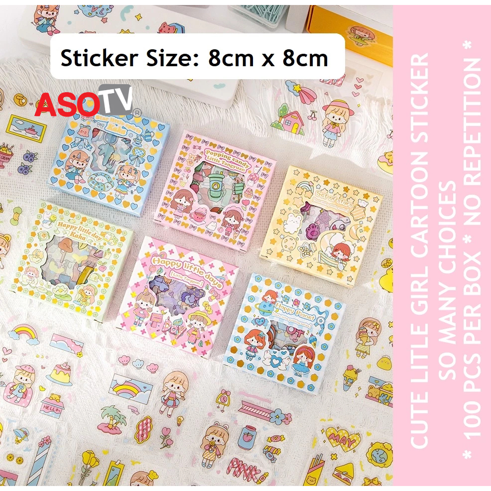 ASOTV® Cute Stickers Girl Cartoon Gift Box Waterproof Decorative ...