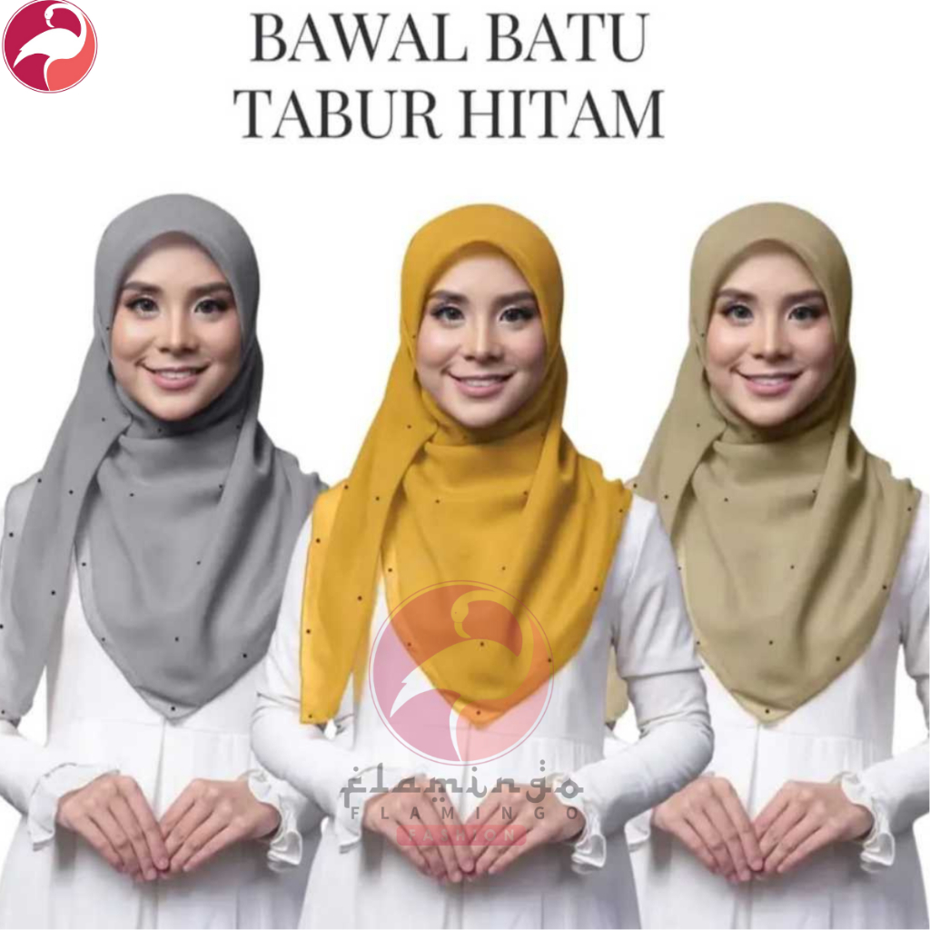 [FLAMINGO FASHION] BAWAL COTTON BATU TABUR MANIK HITAM Square Hijab ...