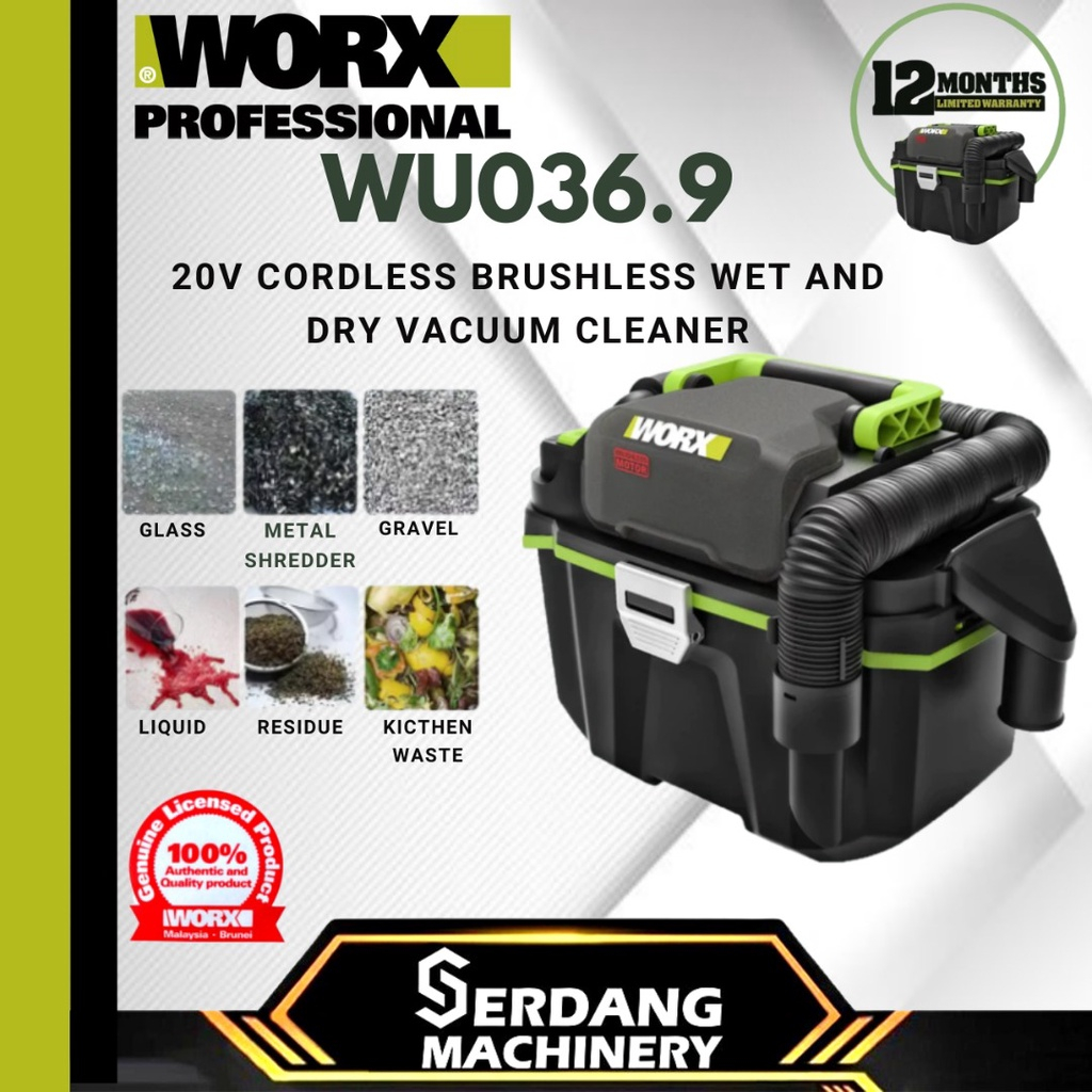 WORX WU036.9 20V Brushless Multi-Functional Wet & Dry Vacuum Cleaner 16000PA 45000RPM (SOLO - No ...
