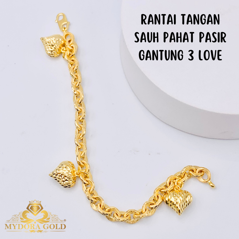 MYDORA Rantai Tangan Sauh Pahat Pasir Gantung 3 love l EMAS 916/22K ...
