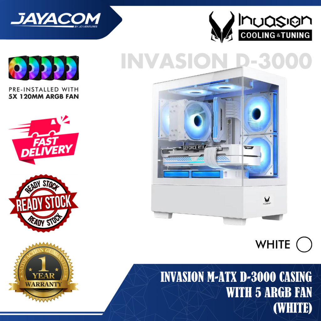 Invasion M-ATX D-3000 Casing (Black / White) [FREE 5x 120mm ARGB Fan ...