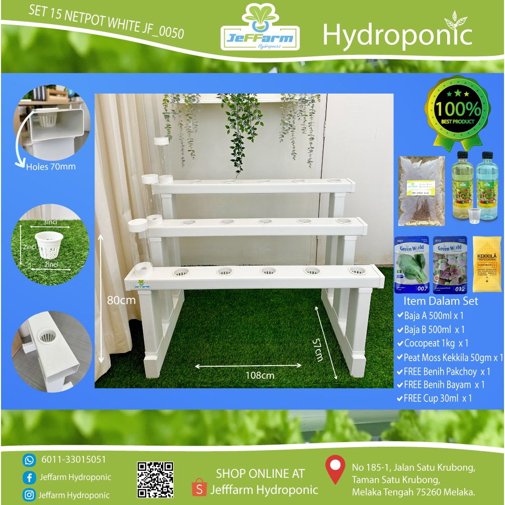SET HYDROPONIC 15 POT / 15 NETPOT WITH STAND + COCOPEAT + PATI BAJA AB ...