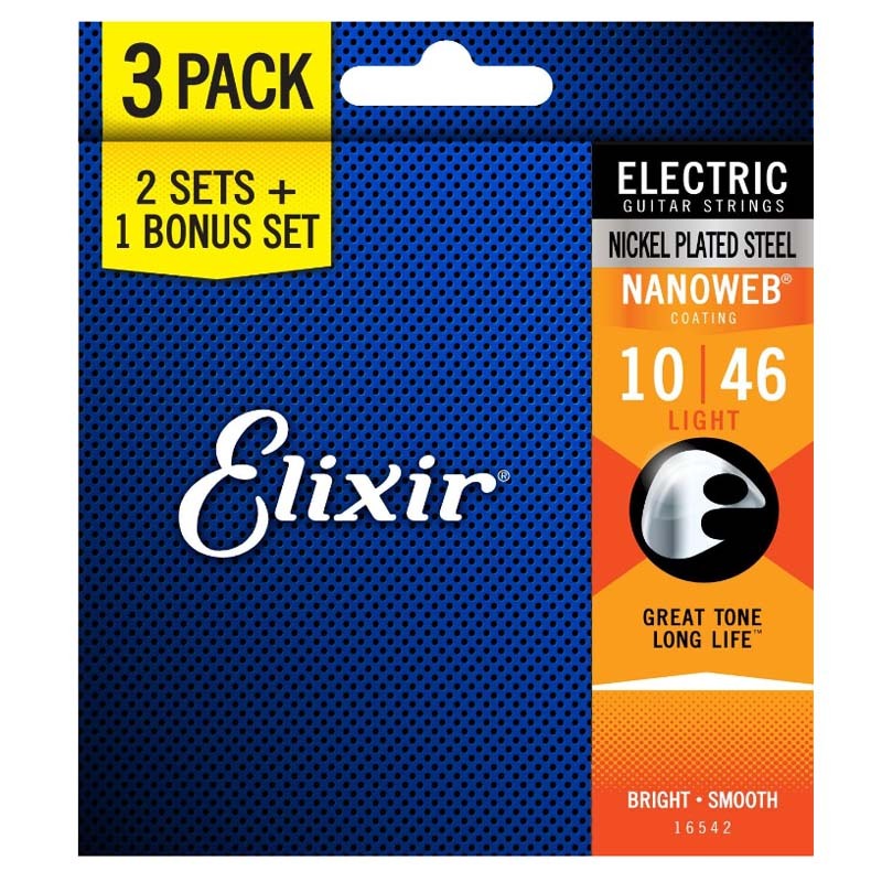 Elixir Electric Guitar Strings 16540/16542 with NANOWEB Coating, 3 Pack ...
