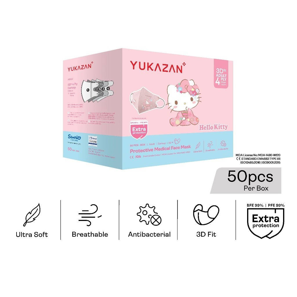 PENUTUP MUKA DEWASA Yukazan Adult 4ply 3D Fit Hello Kitty Kimono Peony ...