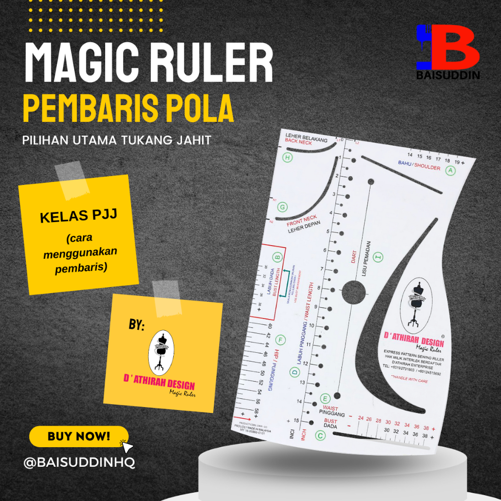 Magic Ruler Pembaris Pola Baju untuk Semua Saiz / Tailor's Ruler for All Size / by D'Athirah ...