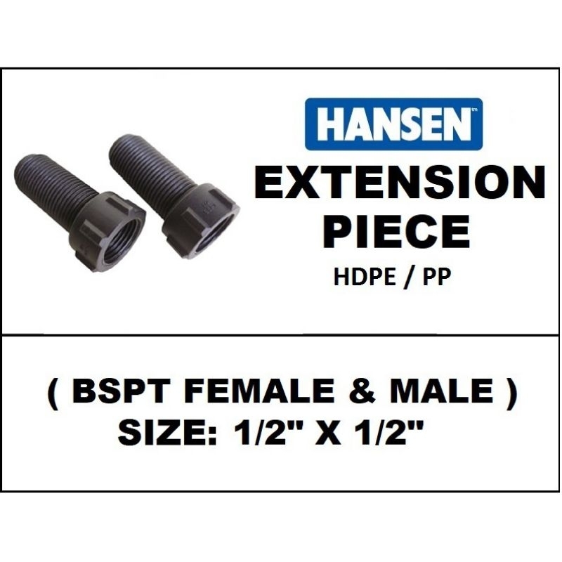 Hansen Extension Socket 1/2" x 1/2" Male Female Threaded Adaptor HDPE ...